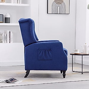 Modern Push Back Recliner Chair, Padded Sofa Chair with Adjustable Back and Foot Rest, Comfy Sofa Reclinable Accent Armchair for Adults, Teens, Home Theater, Living Room, Bedroom, Lounge (Blue)