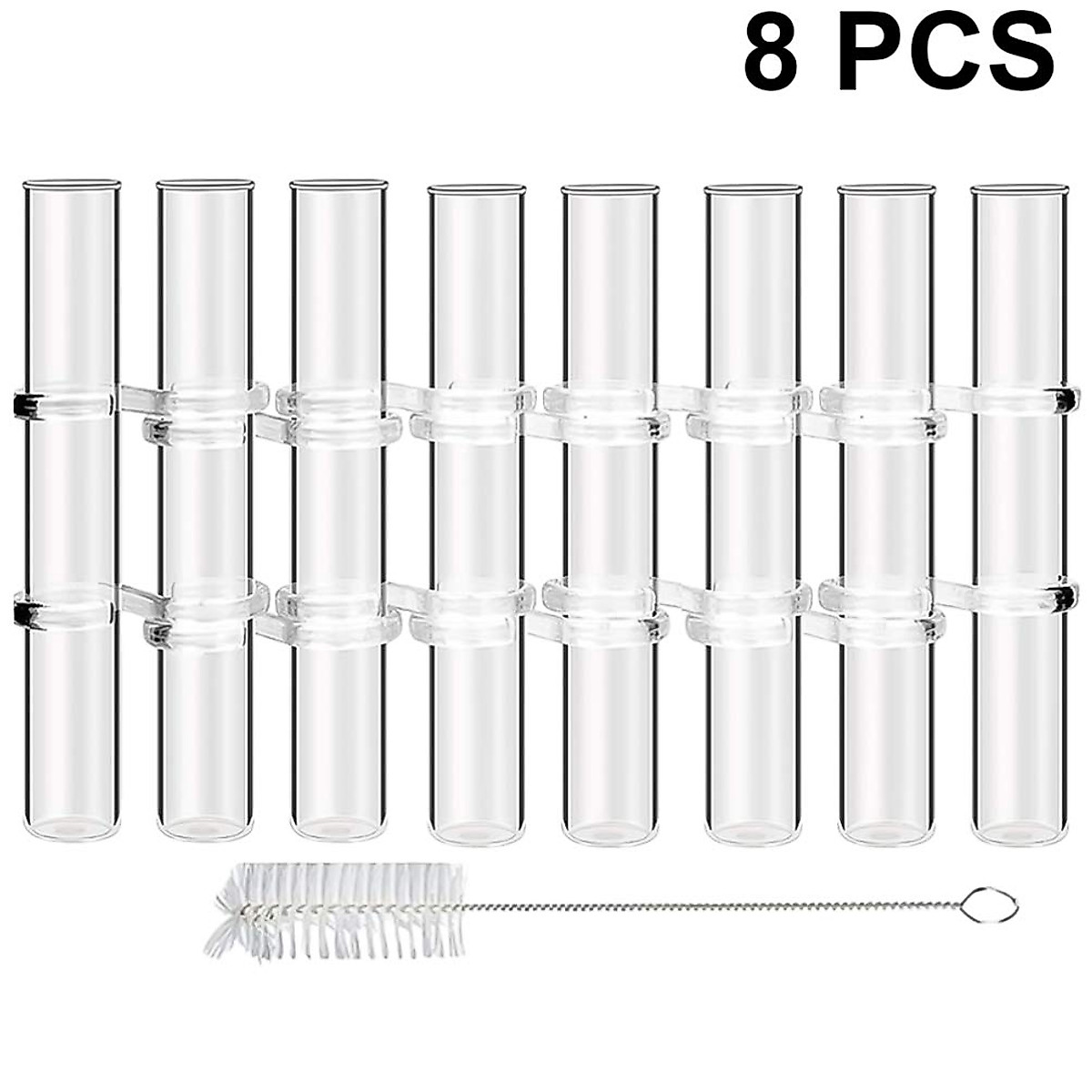 DOITOOL 8Pcs Test Tube Vase Decorative Glass Vase Hinged Bud Test Tubes Vases Planter Arranging Container Hydroponic Holder Decor with Hooks and Brushes 18cm