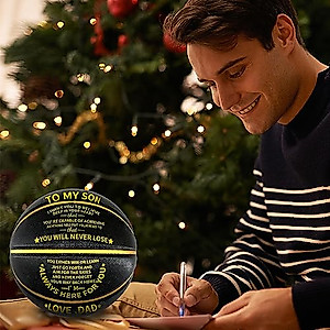 JOINOW Personalized Outdoor Basketball Christmas Basketball Gifts Leather Basketball 29.5 Inch Indoor Basketball Engraved Basketball Birthday Graduation - You Never Lose You Either Learn Or Win