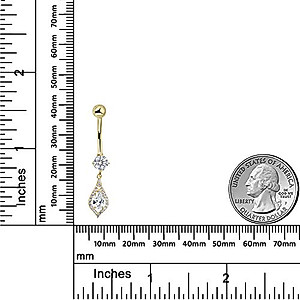 AVORA 10K Yellow Gold Simulated Diamond CZ Teardrop Dangle Belly Button Ring Body Jewelry (14 Gauge)