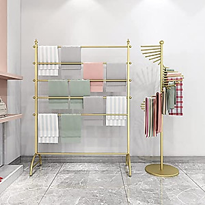 Spiral Scarf Rack, Floor Standing Scarf Shelf, Commercial Clothing Display Rack with 30 Hanger Rods, Suitable for Wardrobe Storage, Bedrooms, Clothing Shops and Dormitories (Gold)