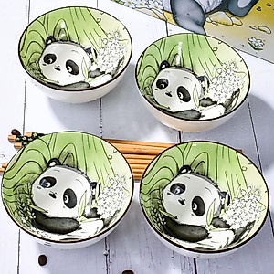 BOSILI Cute Panda Rice Bowls and Chopsticks set, Ceramic Rice Bowls for Dessert Soup Rice As A Good Gift (4 pieces)