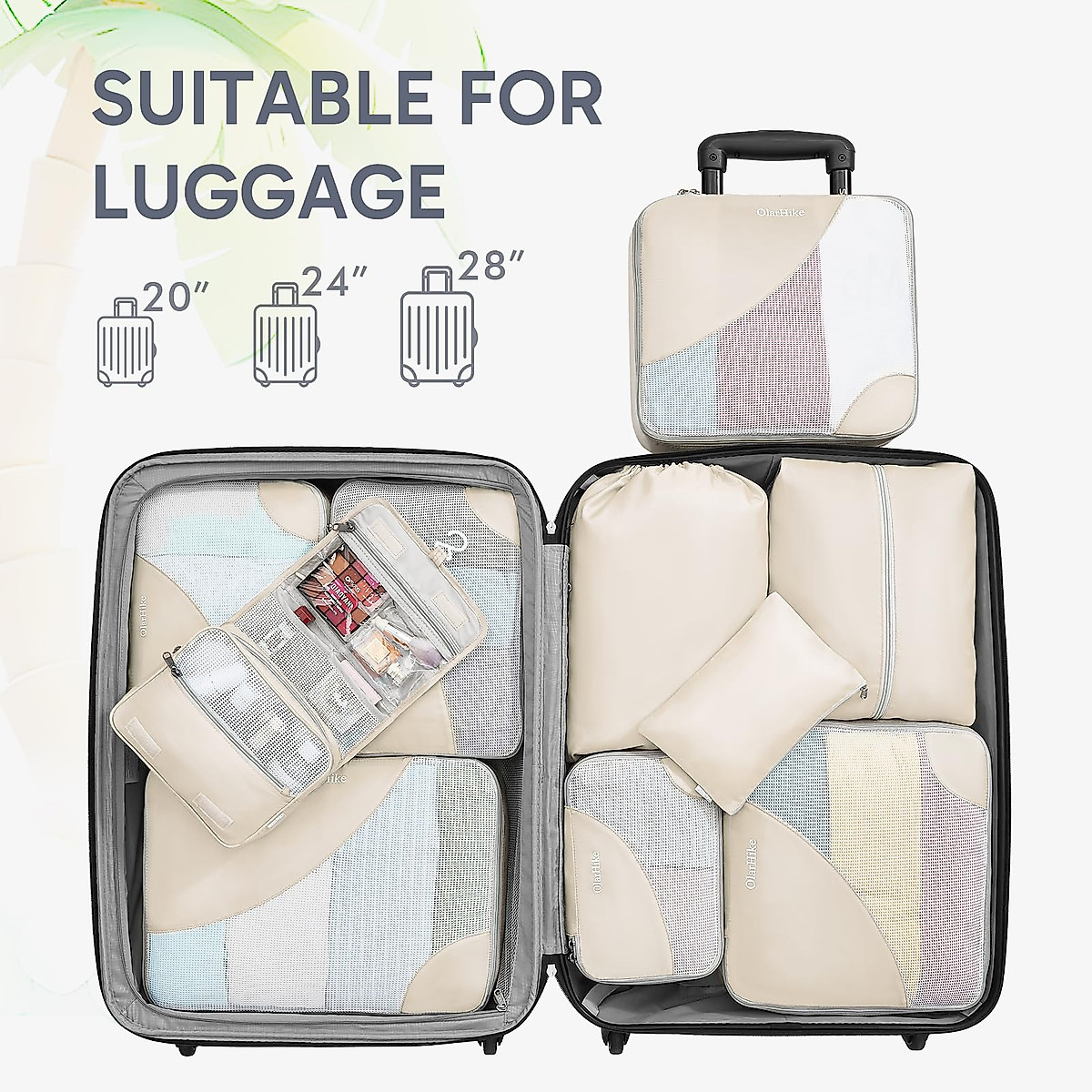 ALL INCLUDED 10 Set Durable Packing Cubes for Suitcases,OlarHike Essentials for Travel, UPGRADED Anti-Tear Stitching, NEW Improved Luggage Packing Organizers for Travel Accessories(Cream)