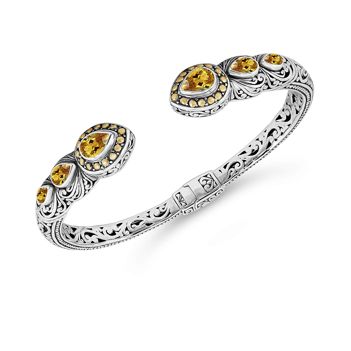 DEVATA Sterling Silver 925 and 18K Gold with Citrine Bali Filigree Cuff Bracelet DHK3226ACT (Size M)