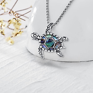 LOOVE 925 Sterling Silver Turtle Necklace for Women Small Abalone Shell Sea Turtle Pendant Ocean Animal Jewelry
