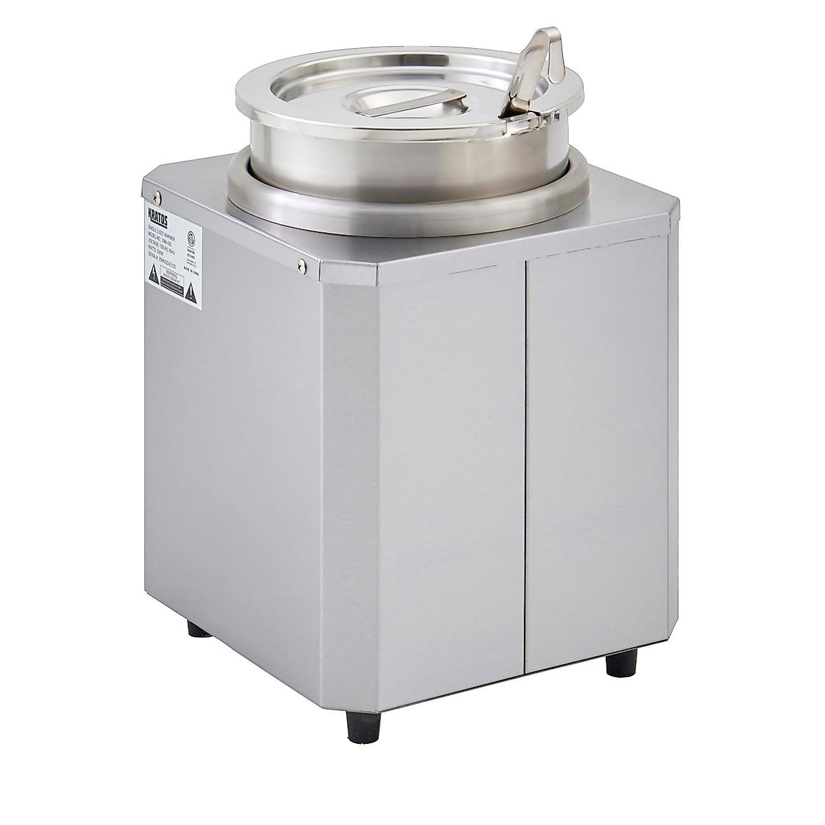 Kratos 29M-052 Single 3.5 Quart Electric Countertop Food Warmer with Inset Pot, Lid, and Ladle. Stainless Steel Nacho Cheese and Chili Warmer. 120V, 200W