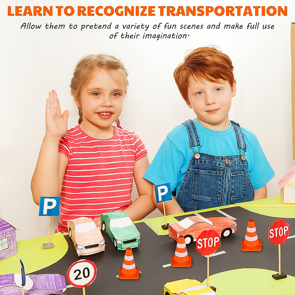 TOYANDONA 7Pcs Mini Traffic Cones, 1. 37 inch Play Traffic Signs Safety Cones Mini Road Signs Toy for Kids Street Signs Playset