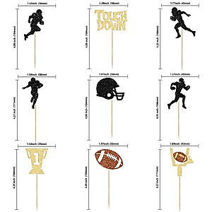 36Pcs Rugby Ball Cupcake Toppers Glitter Trophy American Football Cupcake Picks Touchdown Player Cake Decorations for Super Bowl Rugby Sports Theme Baby Shower Kids Birthday Party Supplies
