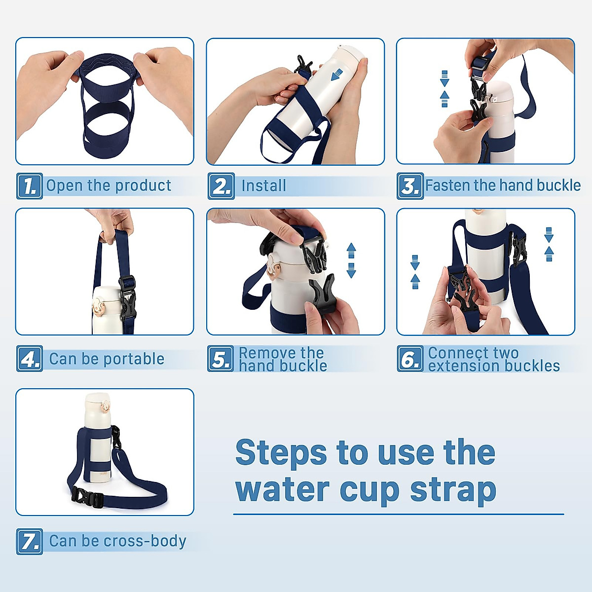 Water Bottle Holder with Strap, Water Bottle Carrier with Adjustable Shoulder Strap & Carabiner for 12/25/32/40/64 oz Universal/Hydro Flask Water Bottles for Walking Hiking Gym (Bottle Excluded)