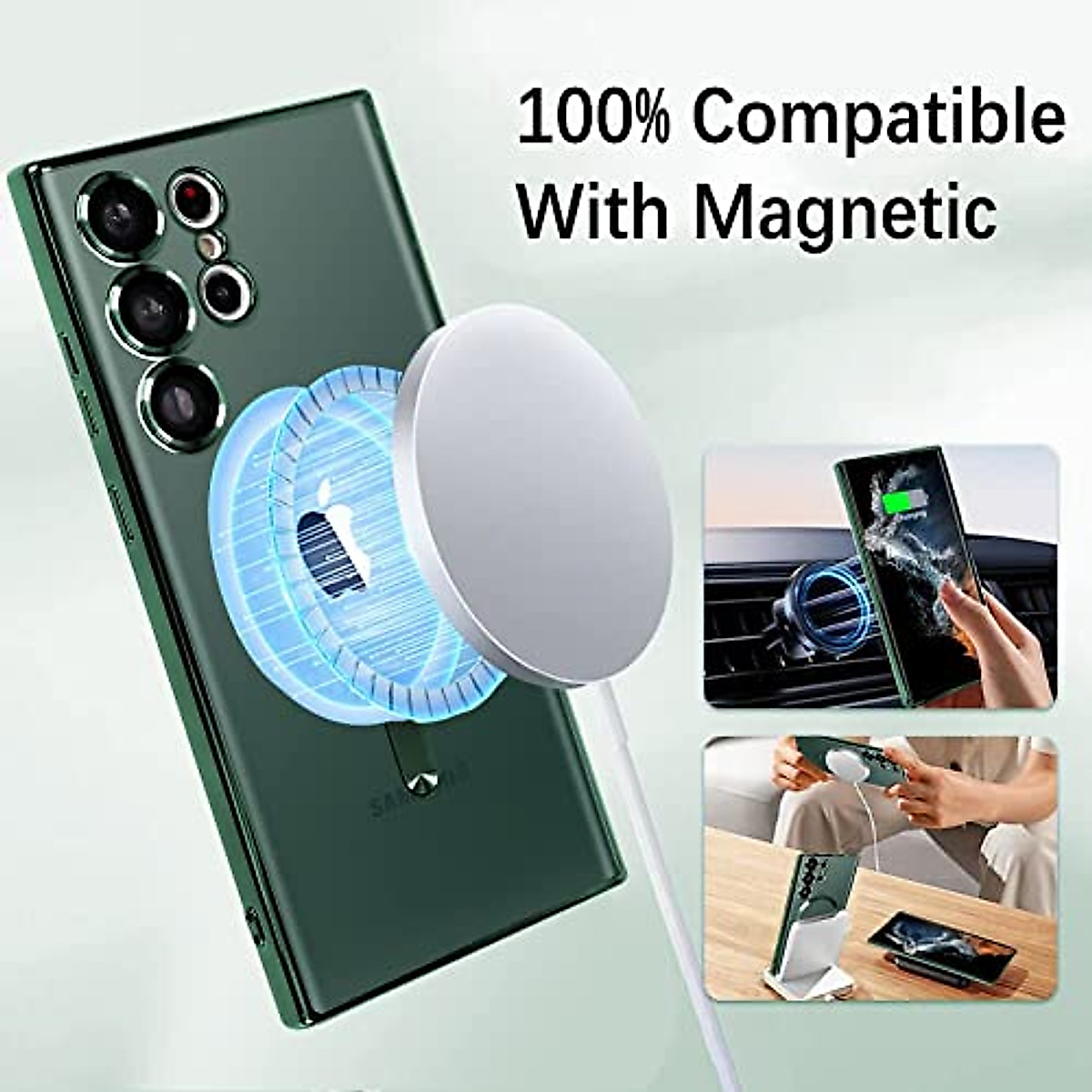WPCase Magnetic Clear Case Designed for Samsung Galaxy S23 Ultra Green with [Camera Lens Protector & Compatible with MagSafe] Electroplated Soft TPU Shockproof Anti-Scratch Phone Case for Women Men