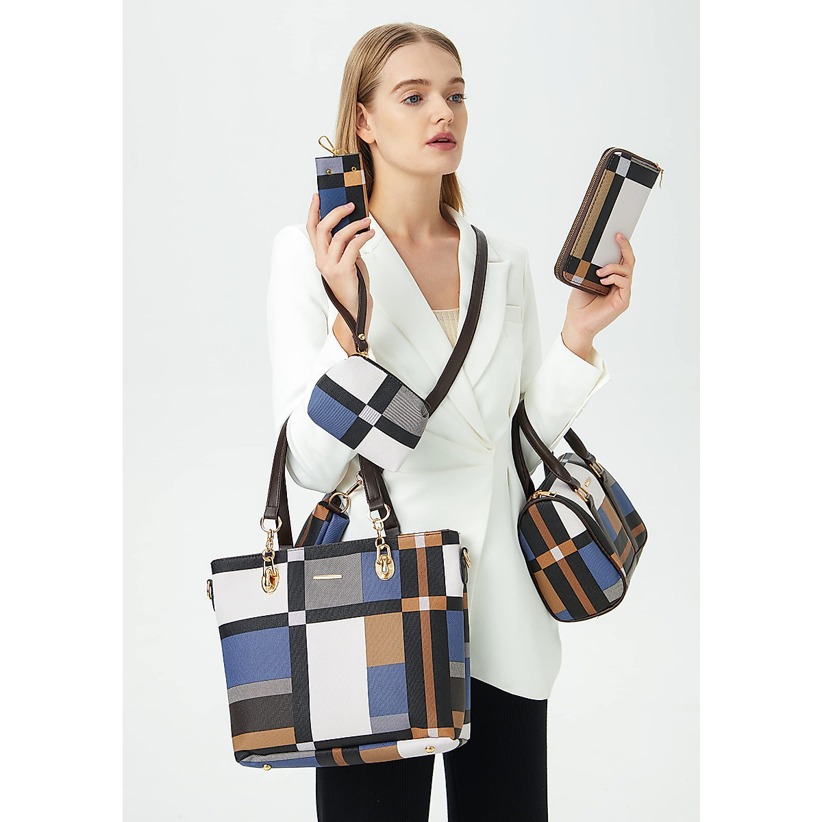 2E-youth Designer Purses and Handbags for Women Satchel Shoulder Bag Tote Top Handle Bag (gezi6-blue)