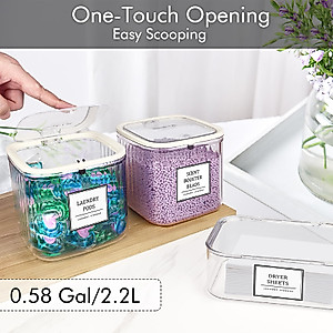 4 Pack Laundry Pods Container,Dryer Sheet Holder & Laundry Room Organization and Storage Containers Large Plastic Laundry Detergent Container with Lids & Labels for Detergent,Powder,Scent Booster,pods