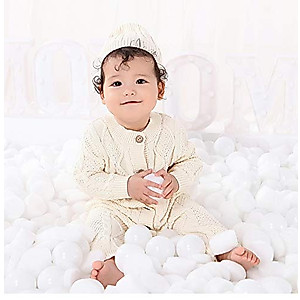 JunNeng Baby Newborn Cotton Knitted Sweater Romper Longsleeve Outfit with Warm Hat Set,Beige,3-6 Months