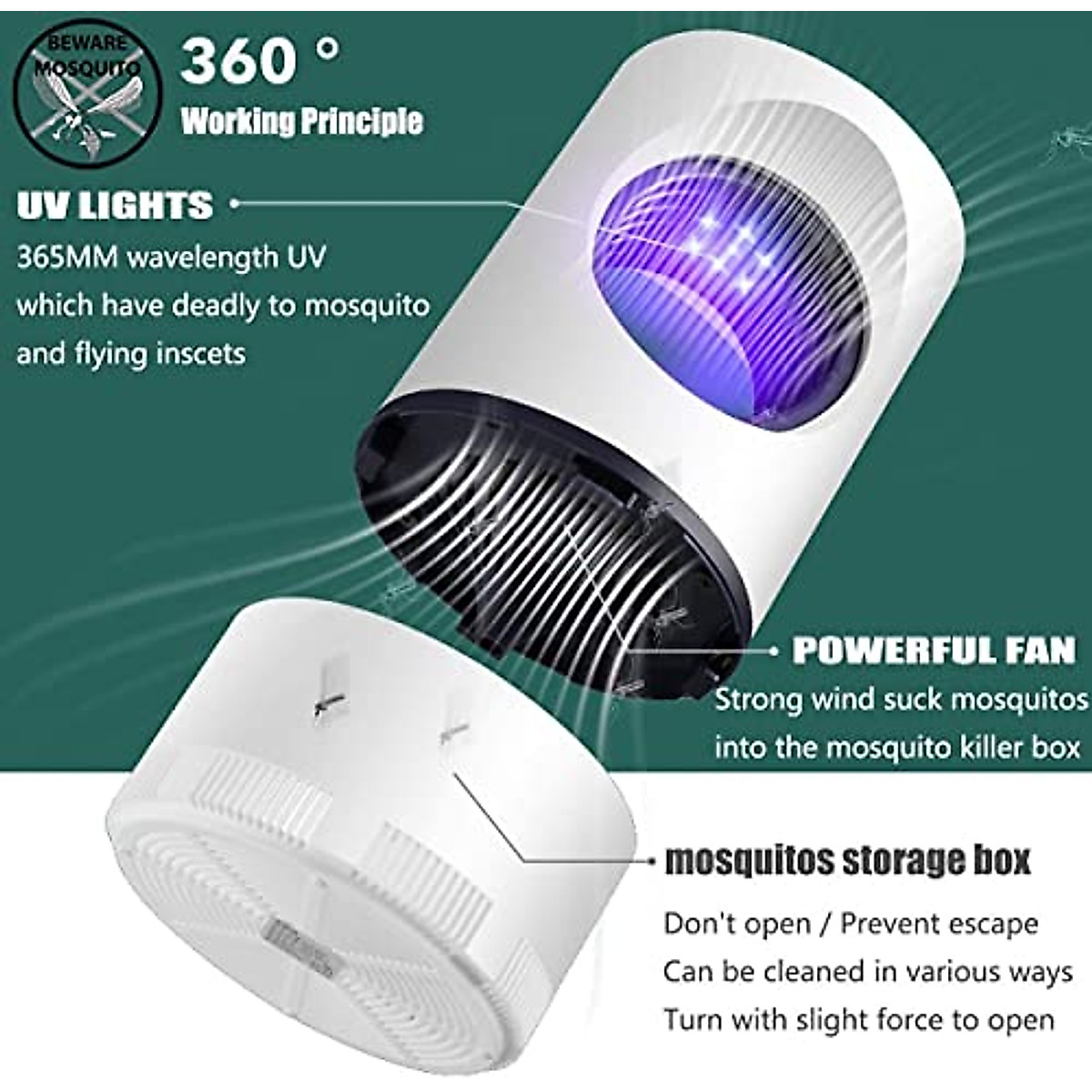 Bug Zapper, Electric Mosquito & Fly Zappers/Killer - Insect Attractant Trap Powerful Bug Zapper Light, Hangable Mosquito Lamp for Home, Indoor, Outdoor, Patio (White)