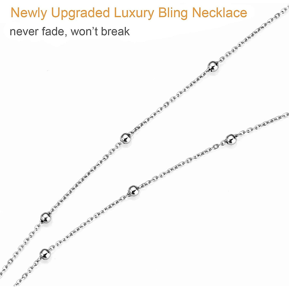 Retractable Badge Reel Lanyard with ID Holder for Women, Will Well Fashion Beaded Lanyard Stainless Steel Necklace with Water Resistant Name Badge Holder, Silver