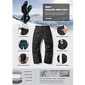 TSLA Men's Winter Snow Pants, Waterproof Insulated Ski Pants, Ripstop Windproof Snowboard Bottoms, Cargo Alpha Black, Large