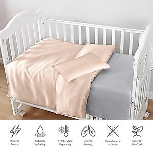 PROMEED Oeko Certified 22 Momme Silk Crib Duvet Cover for Toddler Bed, 100% Grade 6A Natural Silk Baby Crib Bedding for Kids Neutral, Hidden Zipper (Champagne, Crib)