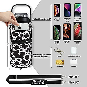 chunmo Half Gallon 64oz Glass Water Bottle with Straw and Storage Sleeve Motivational Water Bottle with Strap and Time to Drink 2L Leakproof Reusable Water Jug for Fitness Gym and Outdoors