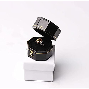 Vintage Jewelry Ring Box Antique European Style for Gift Engagement Wedding Proposal Travel PU Leather Classic Love