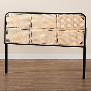 bali & pari Lainer Natural Rattan Headboard, Queen, Black