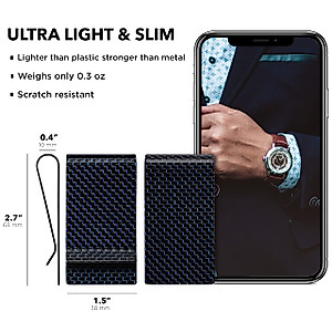 SERMAN BRANDS Carbon Fiber Money Clip Credit Card Holder Slim Business Front Pocket Clips for Men Black Glossy (Blue/black)
