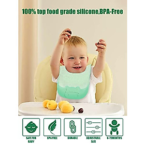 Sebikam Set of 2 Ultra-Thin Cute Silicone Baby Bibs for Babies & Toddlers (6-72 Months) Waterproof, Soft, Lightweight,Unisex Silicone Feeding Bibs,Blue/Green