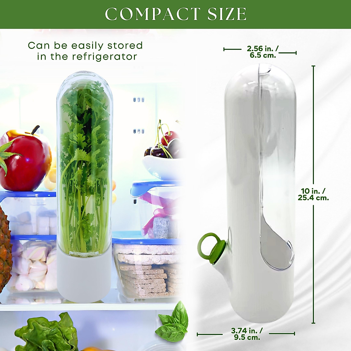 Happy Shopper Deluxe Herb Keeper for Refrigerator Set of 3 – Compact Herb Saver with Built-in Ventilation, and Water Reservoir – Keeps Herbs Fresh Longer in Fridge or Countertop