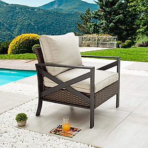 PatioFestival Wicker Outdoor Chair Rattan Armchair Chairs with Removable Cushions Patio Dinning Furniture for Garden Balcony Porch Poolside