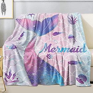 Mermaid Blanket Mermaid Present for Girls，Mermaid Throw Blankets Flannel Soft Warm Plush Sea Blanket for Girls Kids Women Adult for All Season Bed Couch Living Room Decor 50"x60"