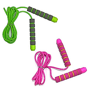 Jump Rope for Kids - Adjustable Soft Skipping Rope with Skin-Friendly Foam Handles for Kids, Boys, Girls, Children - Outdoor Fun Activity, Great Party Favor, Exercise Activity & Fitness - Pink & Green