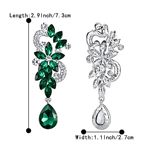 BriLove St Patricks Day Earrings Silver-Tone Dangle Earrings Women's Wedding Bridal Bohemian Boho Crystal Flower Chandelier Teardrop Bling Earrings Emerald Color.