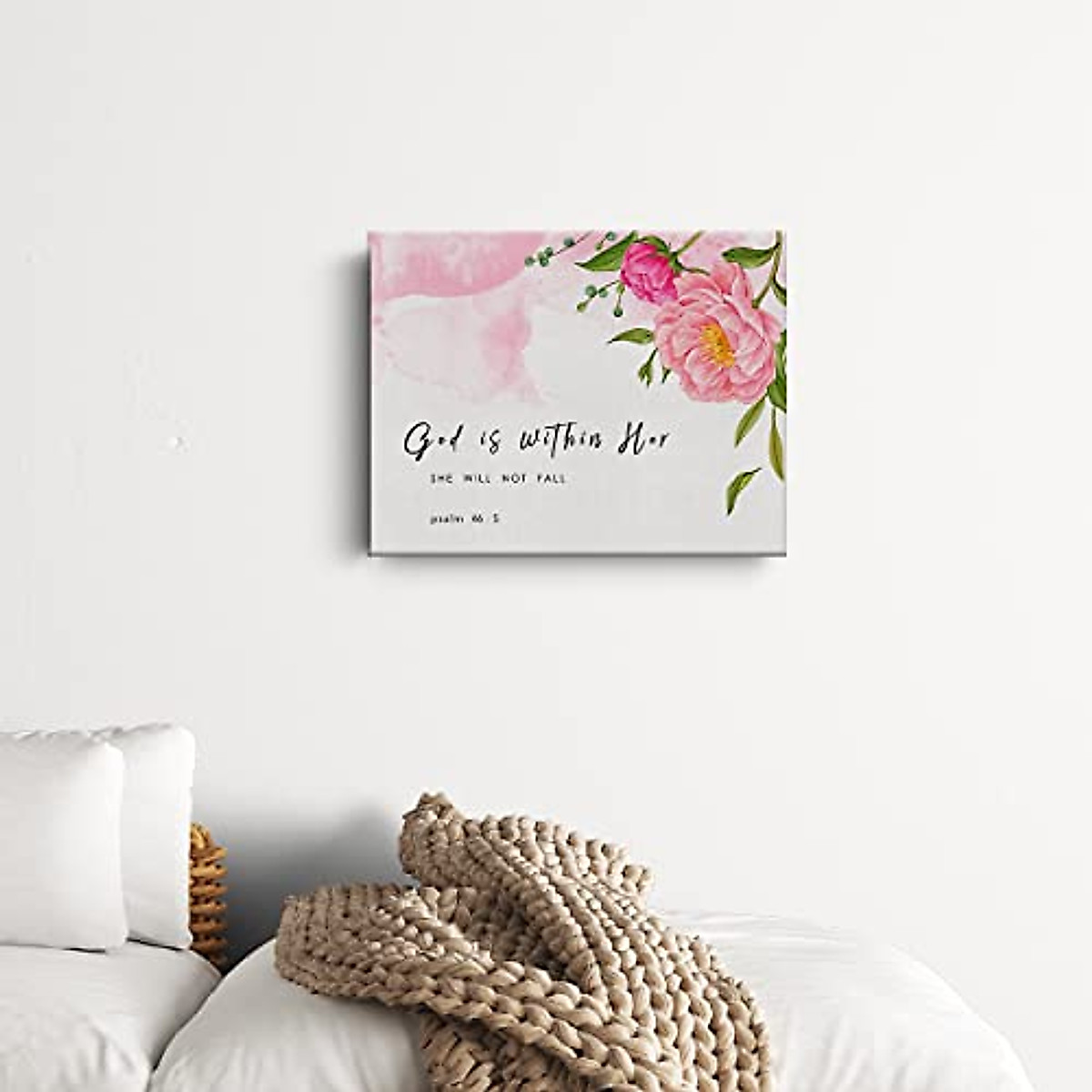 Bible Verse Canvas Print Decor God is Within Psalm 46:5 Wall Painting Flowers Posters Artwork Home Office Living Room Decoration 12”X15” (Framed)