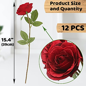Hananona Artificial Roses Flowers for Flower Arrangement, 12 Pcs Silk Red Rose Bouquet for Home Decoration, Faux Roses for Valentine's Day Parties and Wedding Decoration (Red, 12)