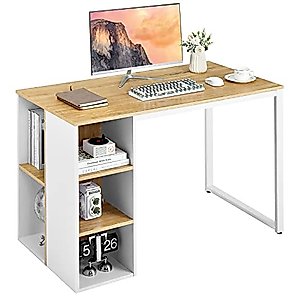 Tangkula Computer Desk with Storage Shelves, Home Office Desk with 5 Side Shelves & Metal Frame, Space Saving Laptop PC Desk, Writing Study Desk, Modern Vanity Desk for Bedroom (Natural)