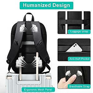 Laptop Backpack Work Business Slim Backpack 17'' Computer Men Women Expandable Lightweight Water-Resistant Durable Casual Daypack Anti-Theft USB Charging Port Bookbag for Travel College School-Black