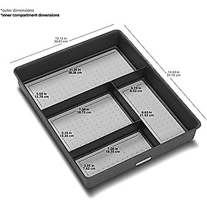 madesmart Classic Gadget Tray, Soft Grip, Non-Slip, Multi-Purpose Drawer Organizer, 4 Compartments, All-In-One Home Organization, BPA Free, Granite