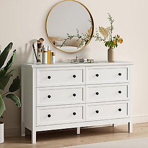 CARPETNAL White Dresser for Bedroom, 6 Drawer Dresser with Wide Drawer and Metal Handles, Wood Dressers & Chests of Drawers for Hallway, Entryway.