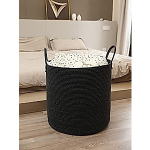 20" x 20" x 20" Extra Large Storage Basket, Cotton Rope Storage Baskets, Woven Laundry Hamper, Cloth Storage Bin, for Clothes Towel Blanket Basket in Living Room, All Black Grey Mix