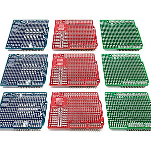 ElectroCookie Proto Shield Kit Compatible with Arduino Uno R3, Expansion Prototyping PCB Board (3 Types, 9 Pack)