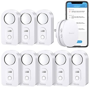 Govee Water Detectors 8 Pack Sensor with 100dB Adjustable Audio Alarm Bundle with Govee WiFi Smart Gateway with Alert Email & APP Push for Home Bedrooms