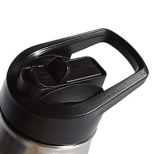 adidas 600 Ml (20 Oz) Straw Top Metal Water Bottle, Hot/Cold Double-Walled Insulated 18/8, Stainless Steel/Black, One Size