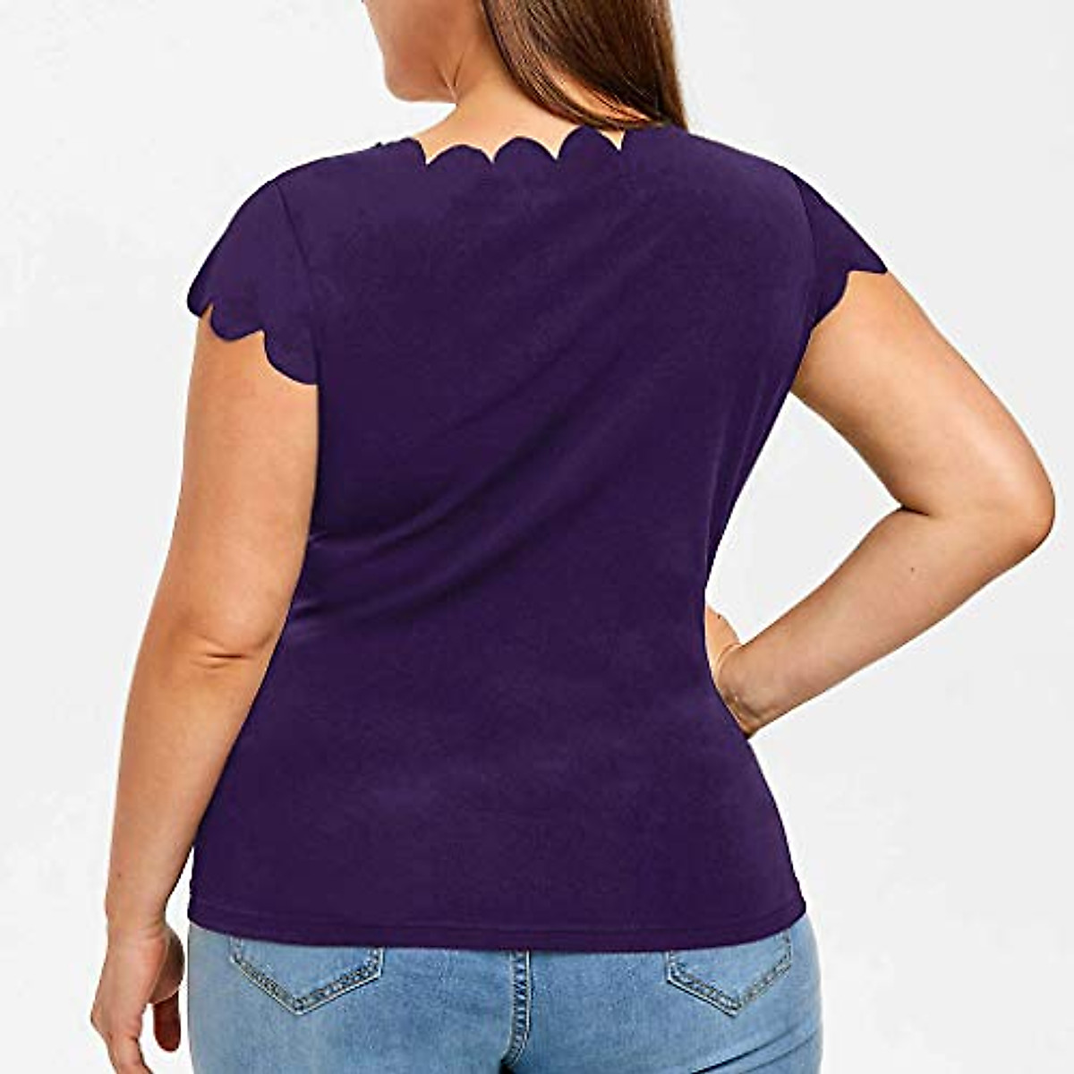 Women's Short Sleeve Shirt,Casual Round-Neck Blouse Flowy Loose Tank Tops Solid Color Tunic Plain Summer Plus Size Tee