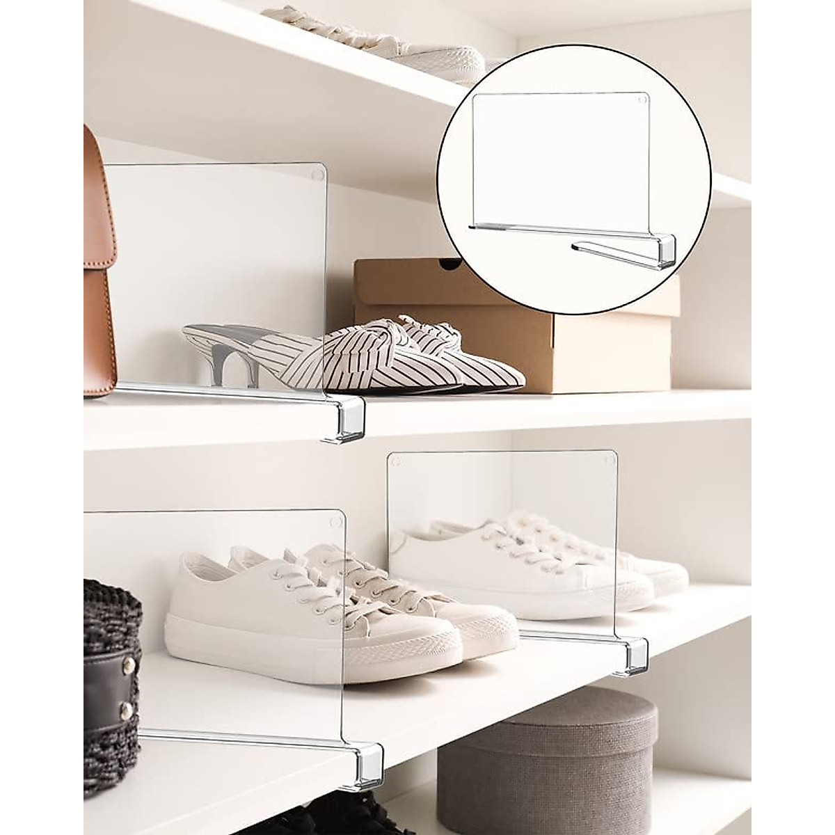 MOVNO Shelf Dividers for Closet Organization 6 Pack, Acrylic Shelf Dividers Separator, Clear Closet Dividers, Adjustable Plastic Shelve Divider for Bedroom, Kitchen, Office, Cabinets, Bathroom