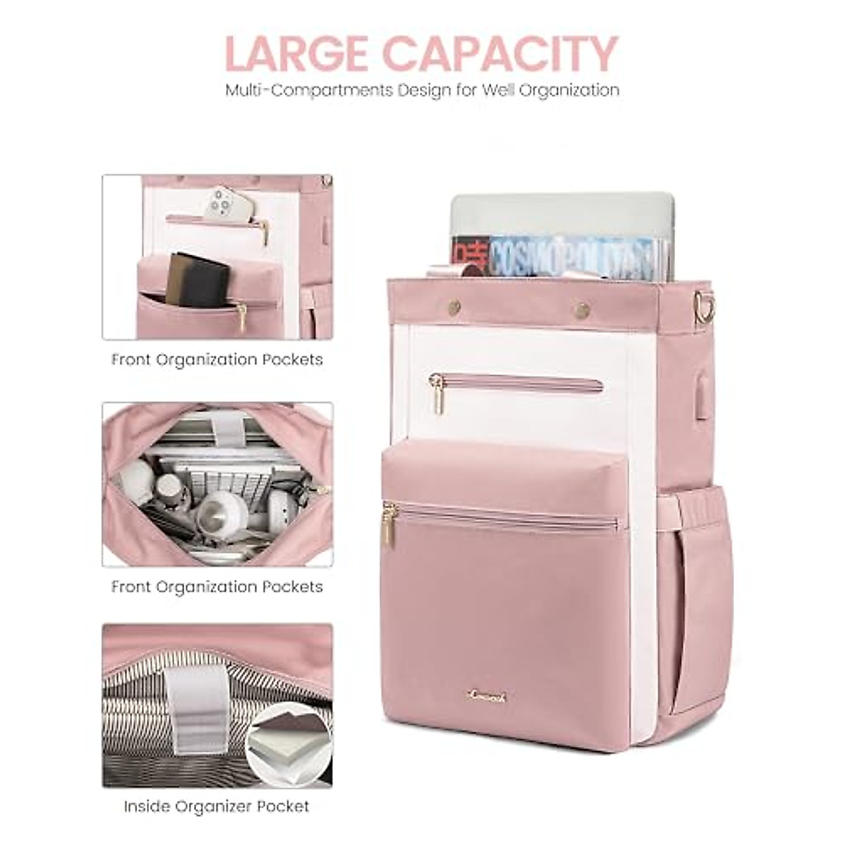 LOVEVOOK Laptop Backpack for Women 15.6 Inch Laptop Bag with USB Port Wide Open Work Tote Bag Convertible Casual Daypack Business Computer Travel Backpack Purse Teacher Nurse Bag