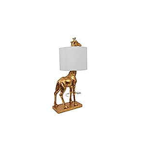 Creative Co-Op Resin Giraffe Table Lamp with Linen Shade, Distressed Gold