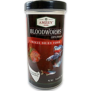 Blood Worms 1 oz -100% Natural Freeze Dried Blood Worms - Aquarium Fish Food - High Protein Food for Betta Fish, Food for Goldfish, Food for Cichlid, Food for Guppy, Food for Discus, Food for Turtle