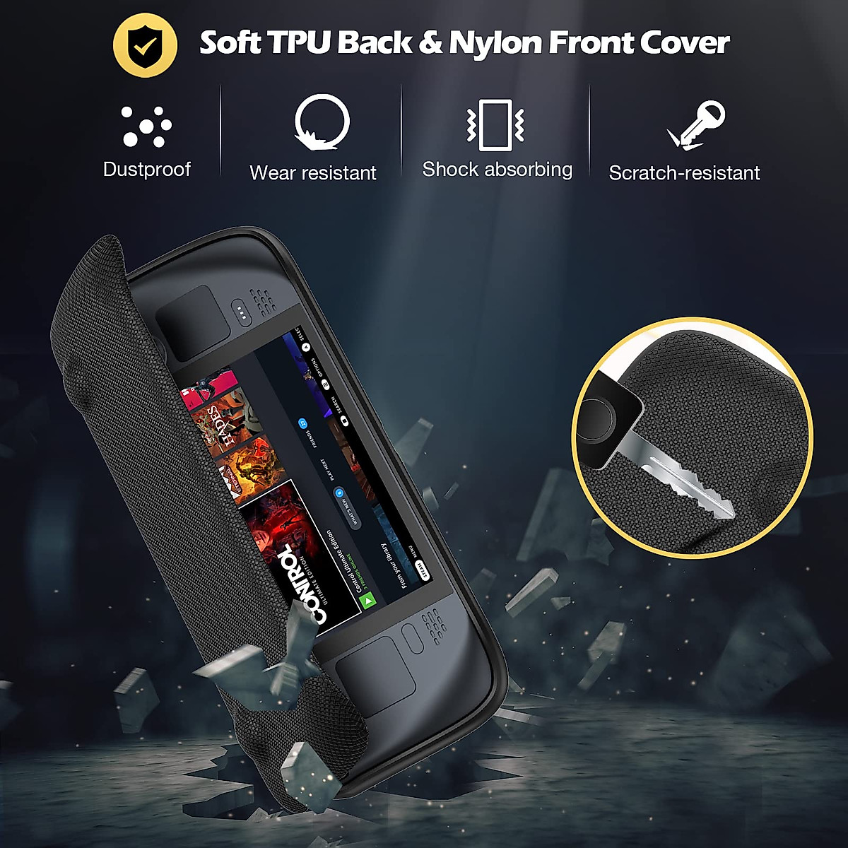 ProCase Upgraded Flip Case for Steam Deck/Steam Deck OLED with Front Cover 2023, Protective Case with Magnetically Detachable Front Shell Cover Accessories -Black