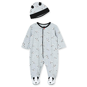Little Me Baby Boy Clothes 2-Piece Baby Sleeper and Cap Set 100% Cotton Footies with Full 2-way Zipper and Scratch Free Tags Baby Essentials - Preemie, Little Dalmatians