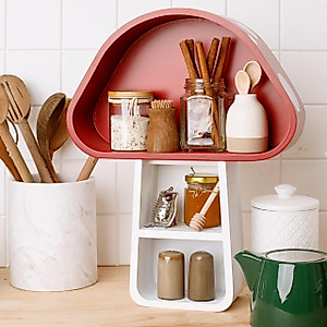 Floating Mushroom Shelf - Whimsical, Eccentric Cottagecore Decor - for Crystal and Cool Trinket Display - Cute, Funky and Unique Fairycore Aesthetic Shelves for Home, Kitchen, Bedroom and Nursery