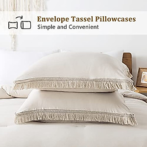 Andency Beige Comforter Set California King, Boho Tassel Lightweight Bedding Comforter Sets, 3 Pieces All Season Soft Fluffy Fringe Bed Set (104x96In Comforter & 2 Pillowcases)